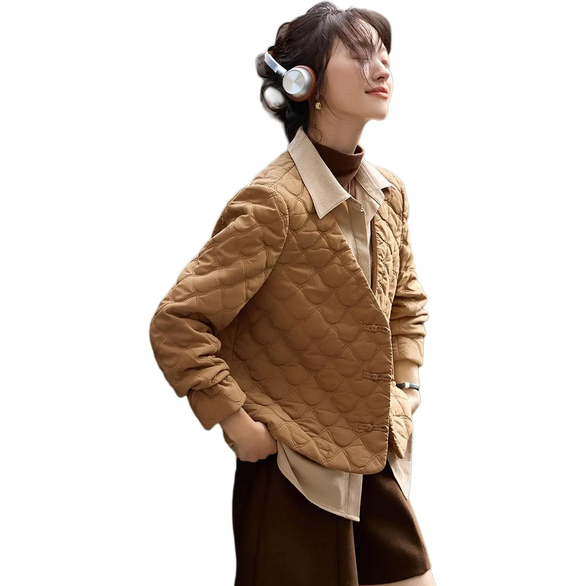 Mo Han Yi Mei Puffer Jackets Women's Khaki Beige Mix - POIZON