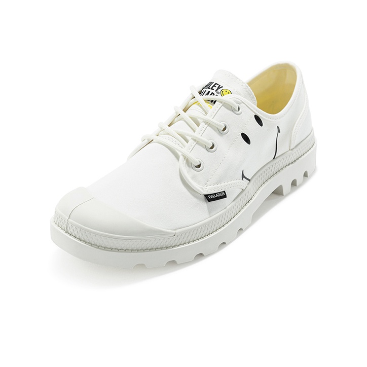 Smiley X Palladium Pampa Canvas Shoes Unisex Low Top White - Stylefamous