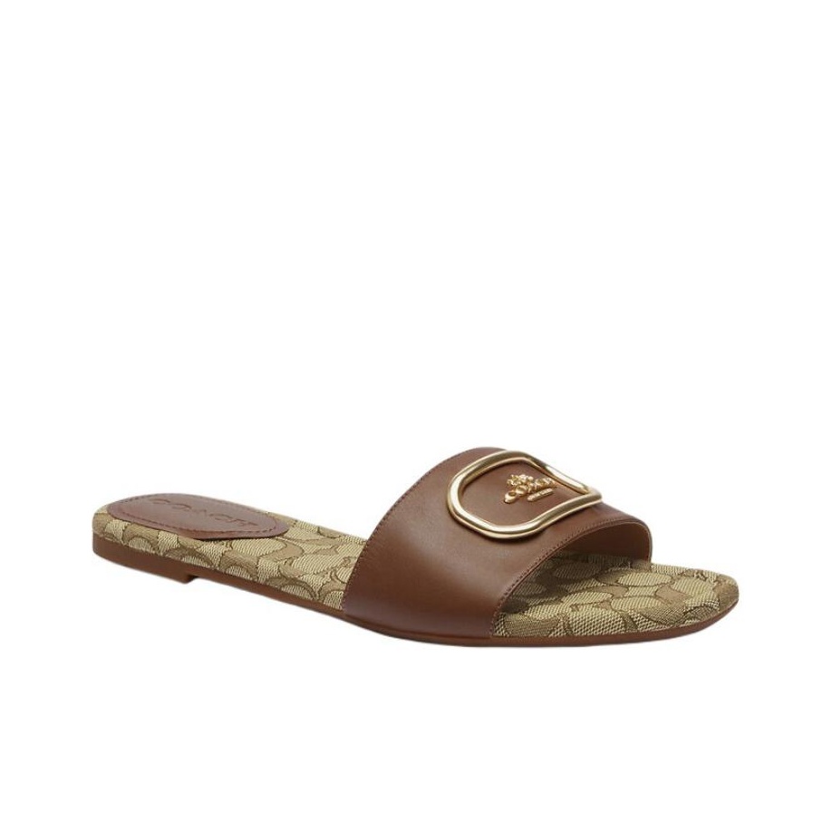 COACH Slide Slippers Women s Brown Cheap Rcj Jordan Outlet