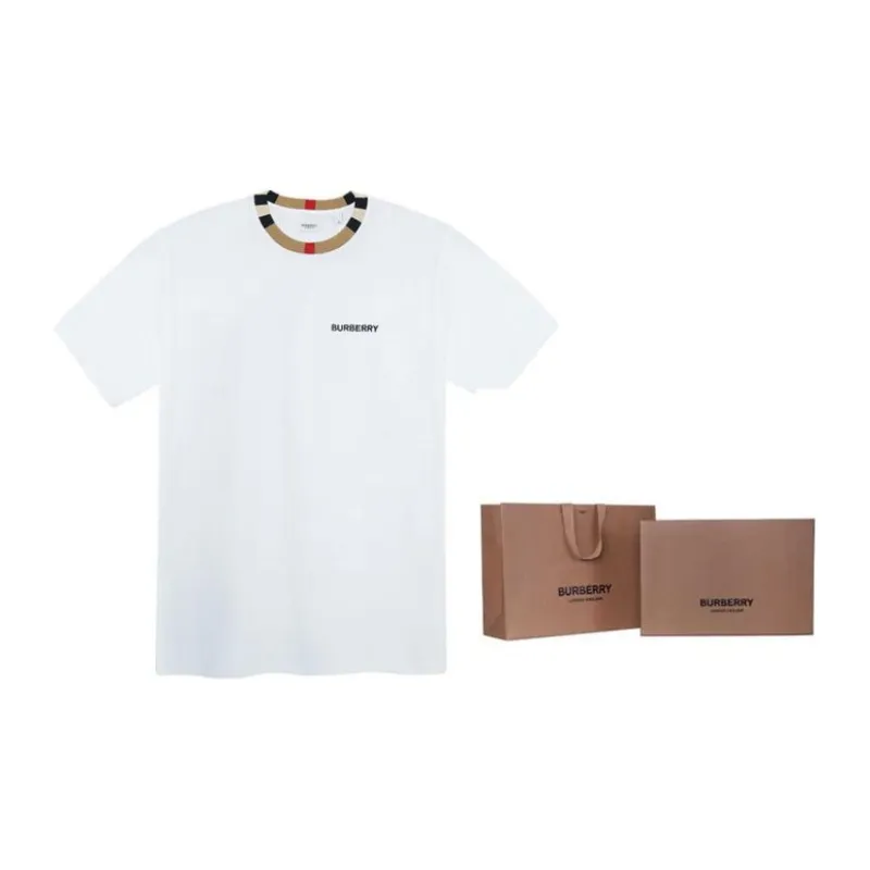 Burberry Icon Stripe Trim Cotton T-shirt White - POIZON