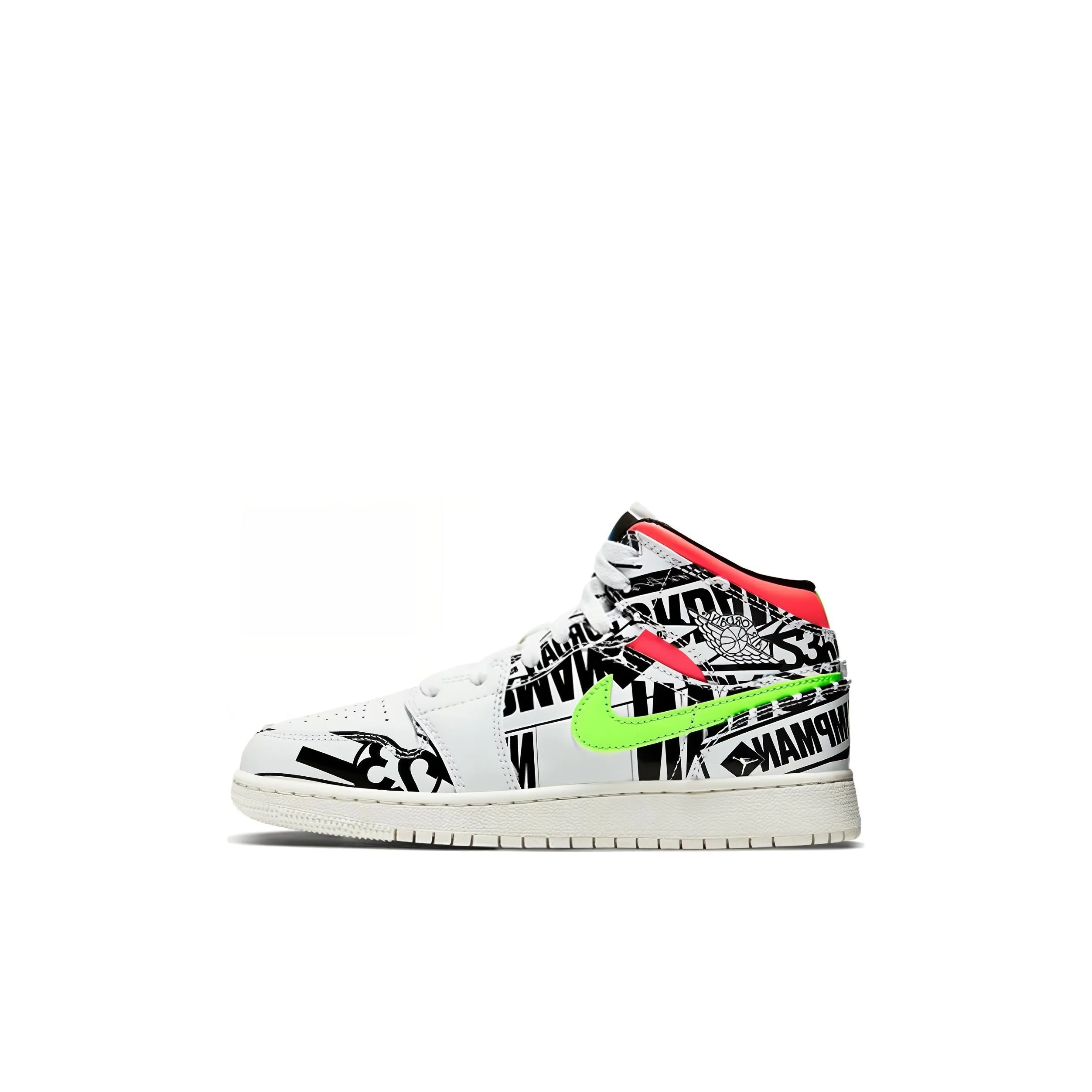 Jordan 1 Mid GS All Over Logos US Kids 4Y - POIZON