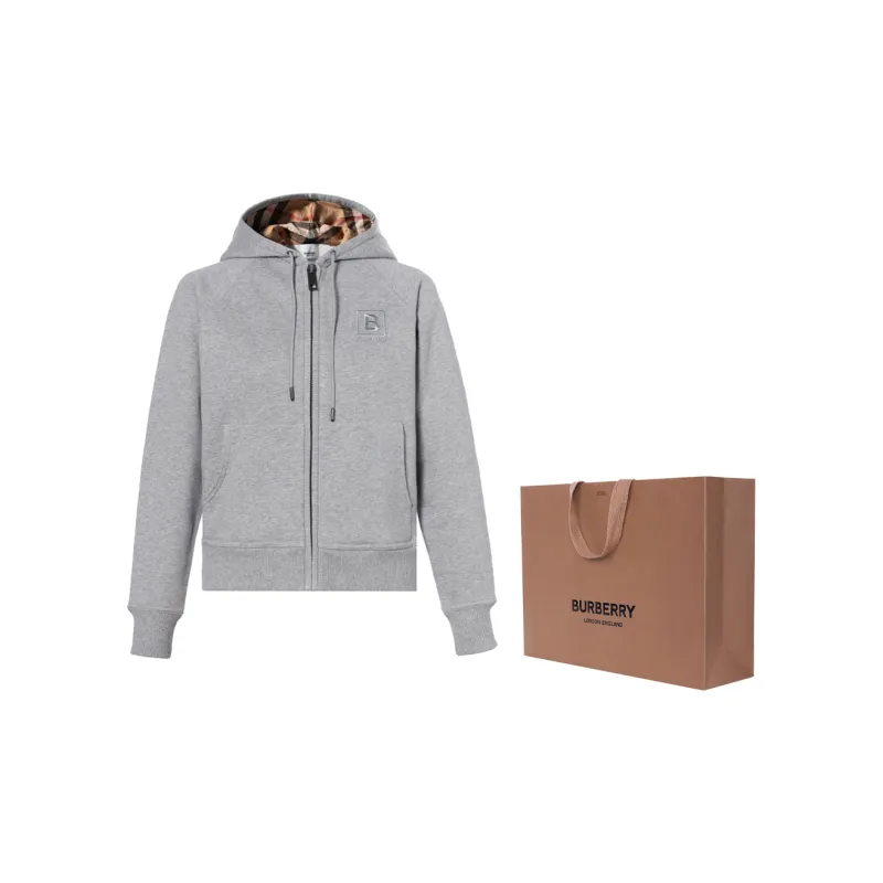 Burberry Logo embroidered Zip up Hoodie Women's - POIZON Burberry Logo embroidered Zip up Hoodie Women's - POIZON
