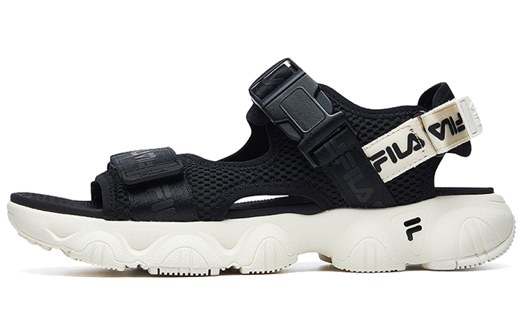 Black and white fila sandals store