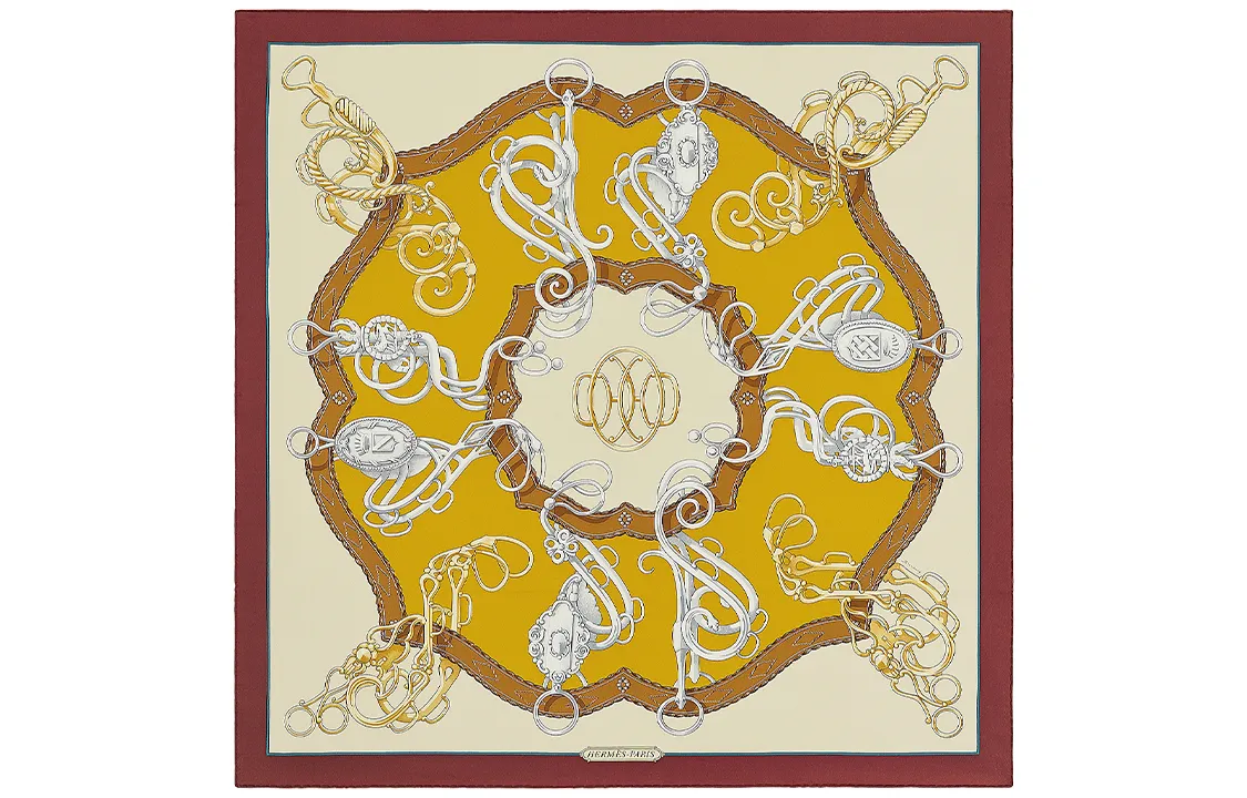 HERMES Lift Profile Silk Scarf Yellow Unisex - POIZON