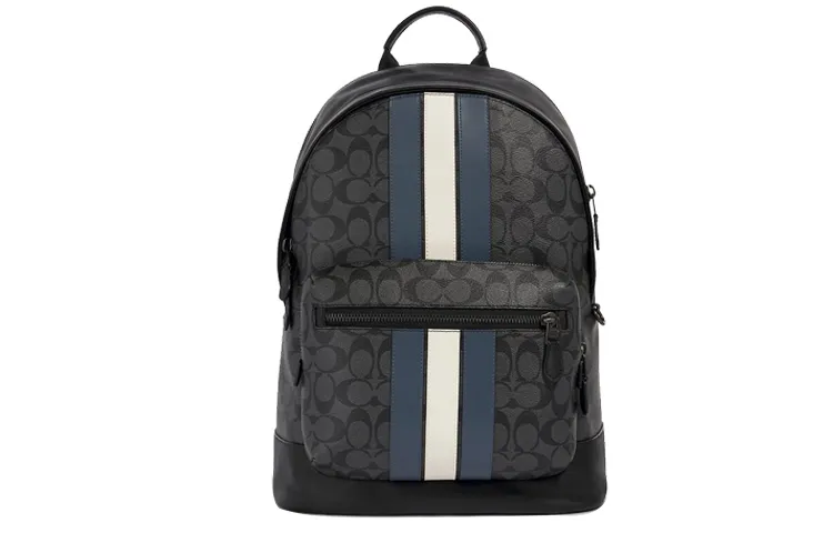 COACH West Backpack in Signature Canvas With Varsity Stripe - POIZON