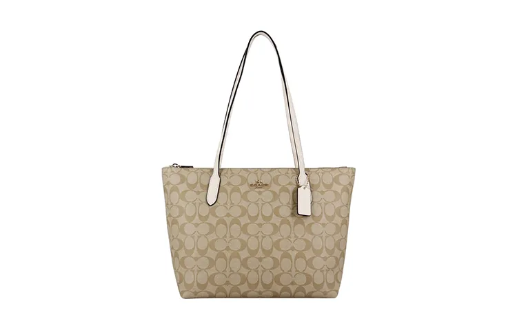 COACH Tote 30 Monogram Tote Shoulder Bag Women's Khaki White - POIZON