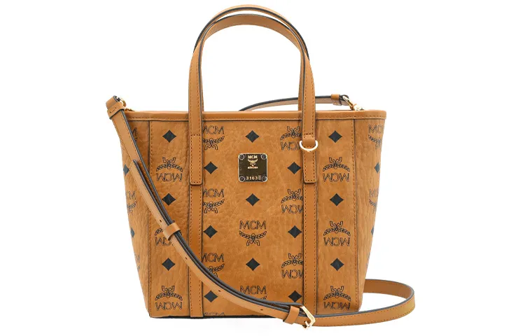 MCM Toni Mini Shopper Bag Visetos Monogram Coated Canvas Cognac - POIZON