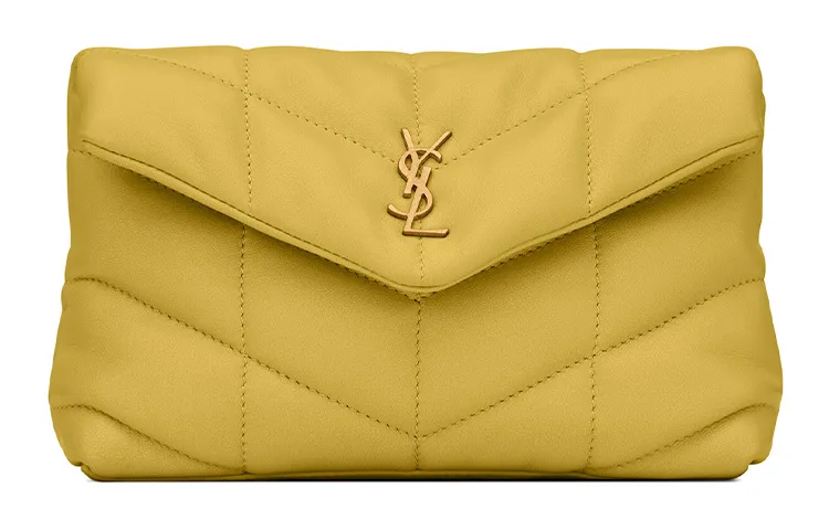 SAINT LAURENT YSL LouLou Puffer Lamb Skin Clutch Bag Small Yellow - POIZON