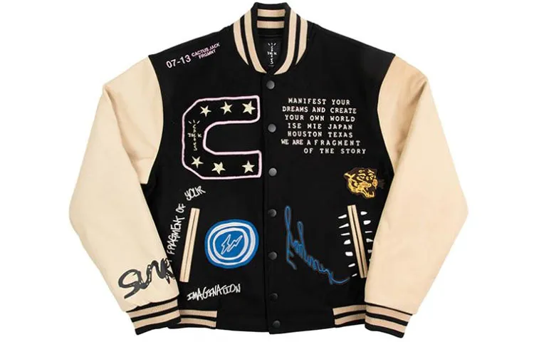 Travis Scott Cactus Jack For Fragment Manifest Letterman Jacket - POIZON