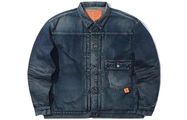 MADNESS Men’s Kendogi Lapel Denim Jacket Dark-Blue - POIZON