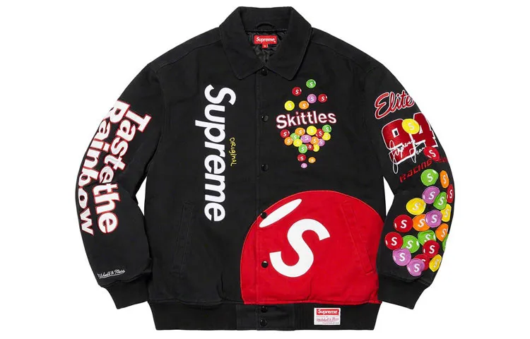 Supreme Skittles Mitchell & Ness Varsity Jacket - POIZON