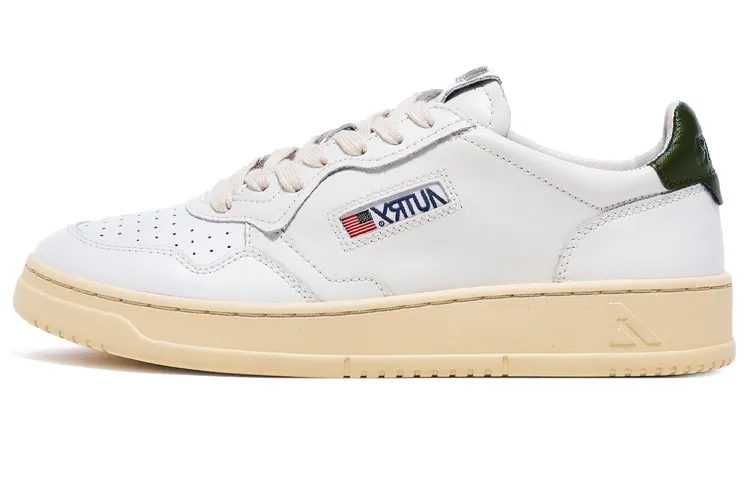 AUTRY Medalist Leather Low White Dark Green - POIZON