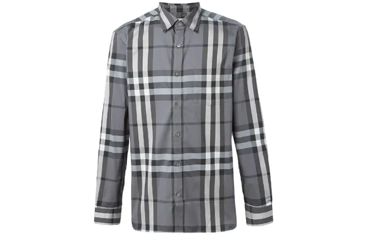 Burberry Men Check Stretch Cotton Shirt Grey/White/Black - POIZON