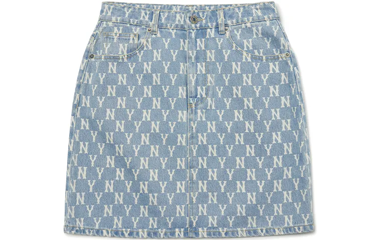 MLB Base Logo Denim Short Skirts Women's Light Blue - POIZON