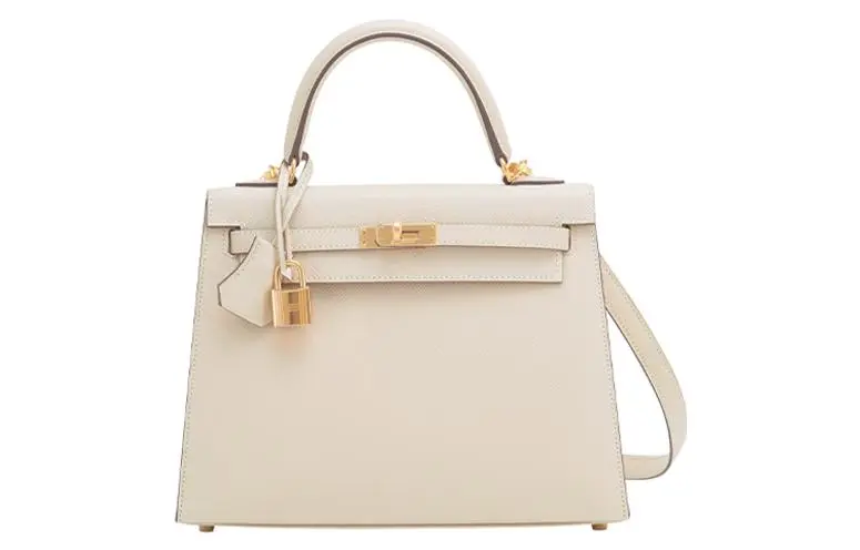 HERMES Kelly 25 Handbag Epsom 12 Nata White - POIZON