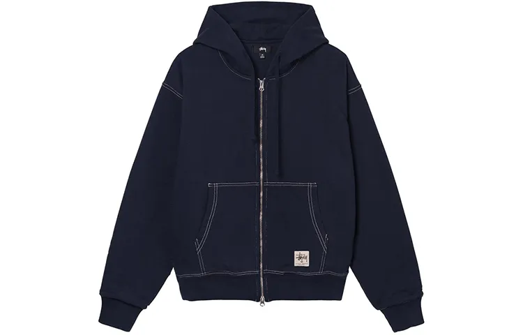 Stussy Double Face Label Zip Hoodie Black - POIZON