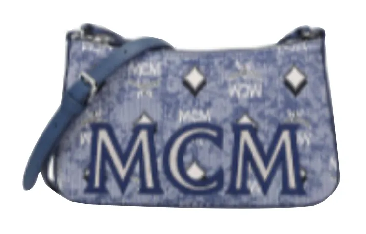 MCM Wmns Fabric Logo Pattern Nappa Bag Pack Pattern Blue - POIZON