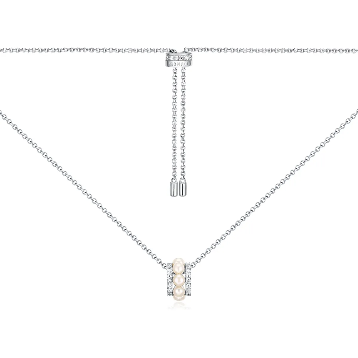 apm monaco Double Paved Hoop Adjustable Necklace with Pearls - POIZON