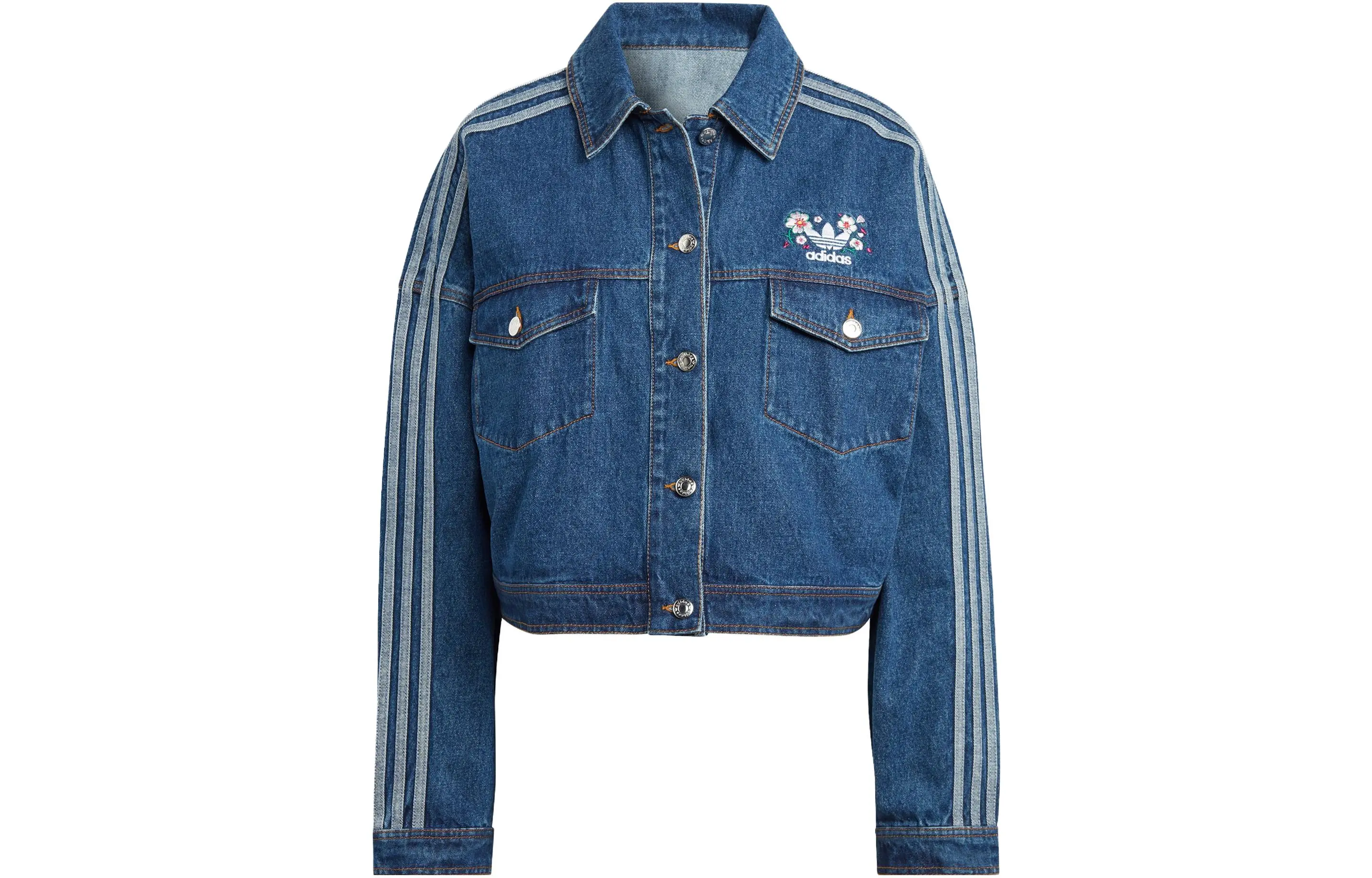 Adidas Originals Logo Embroidered Denim Jacket - POIZON