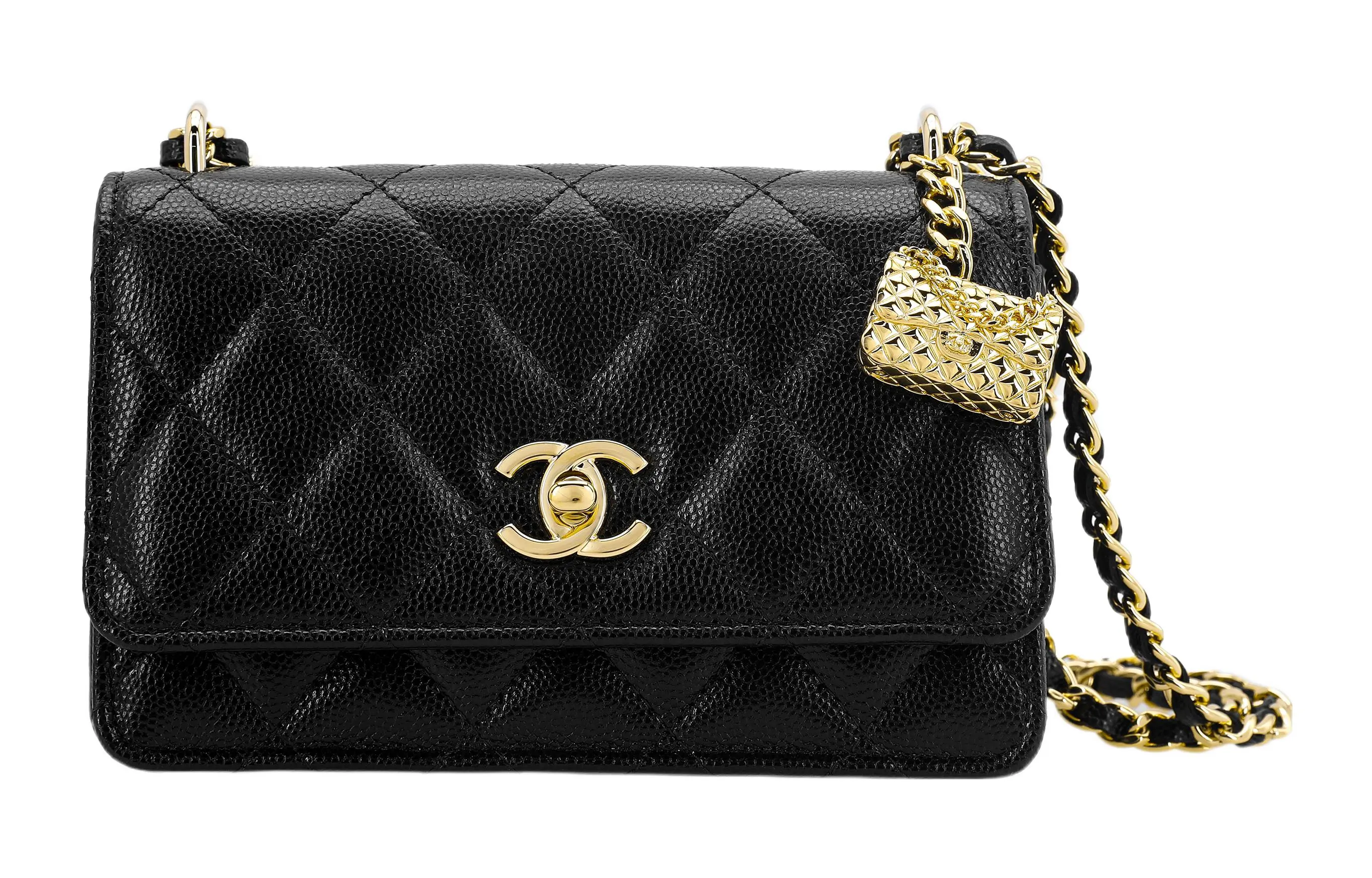 CHANEL Mini Wallet On Chain With Bag Charm Black AP3316-B10712-94305 ...