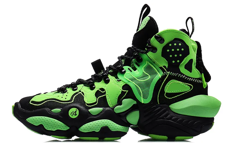 LiNing Reburn Vintage Basketball Shoes Men High-top Black/Green - POIZON