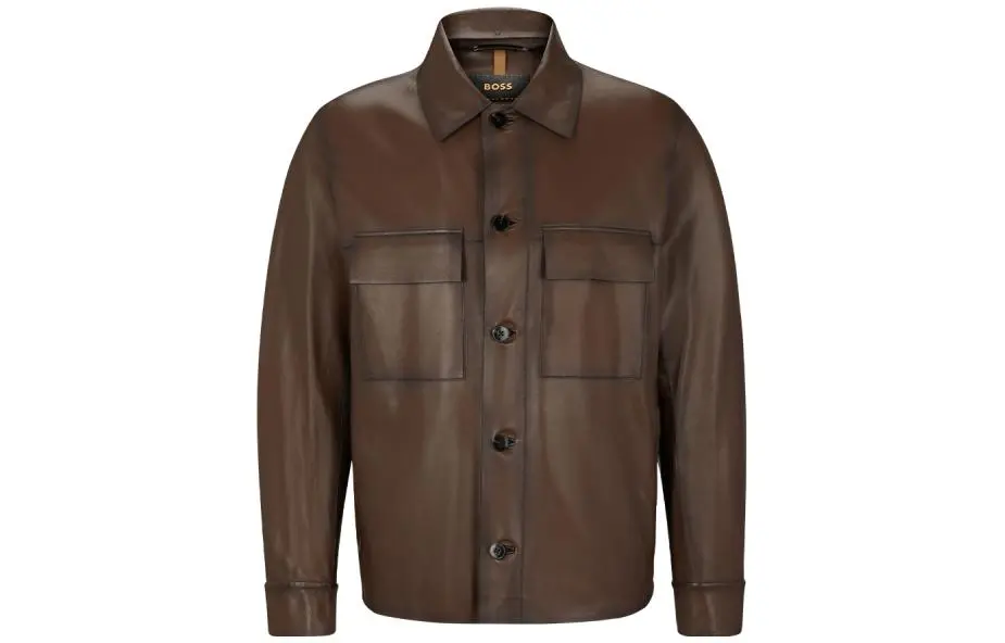 HUGO BOSS Leather Jackets Men Brown - POIZON