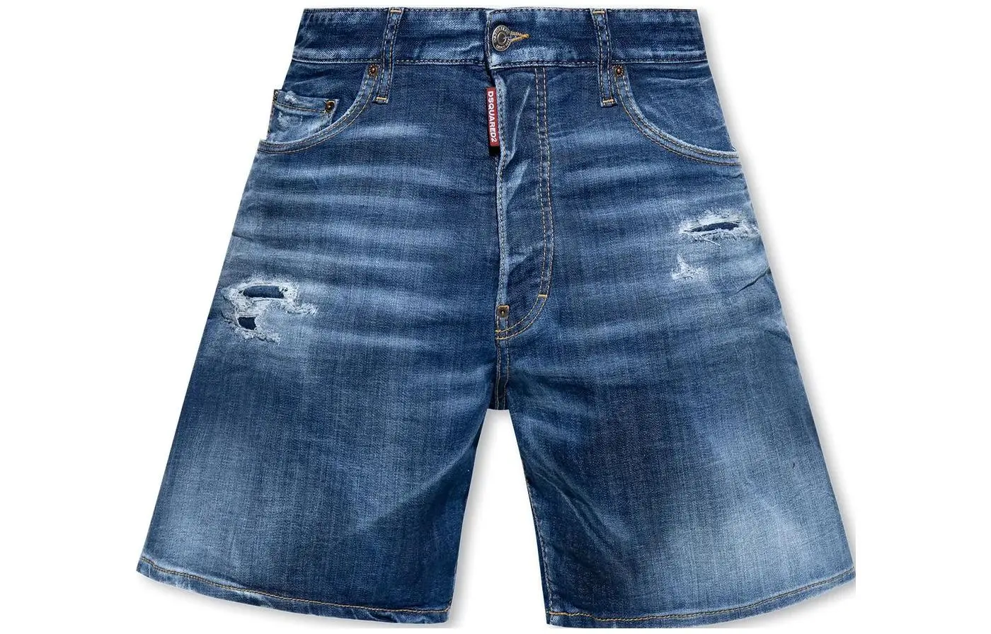 DSQUARED 2 Logo Tab Distressed Denim Shorts - POIZON
