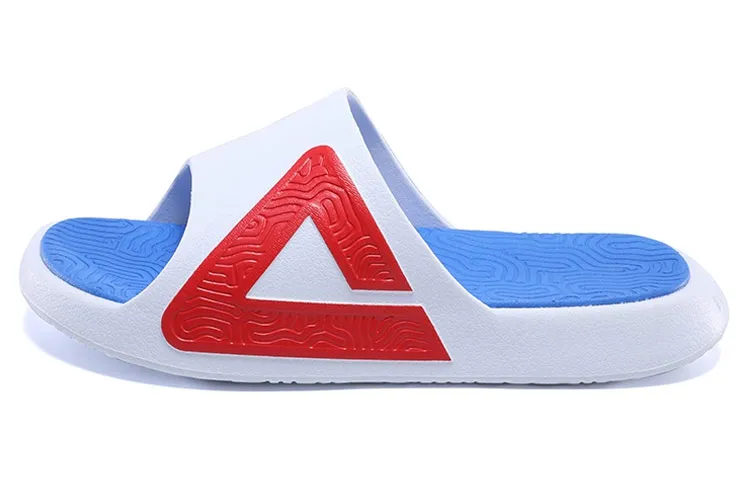 PEAK Slide Slippers Women's White/Blue/Red - POIZON