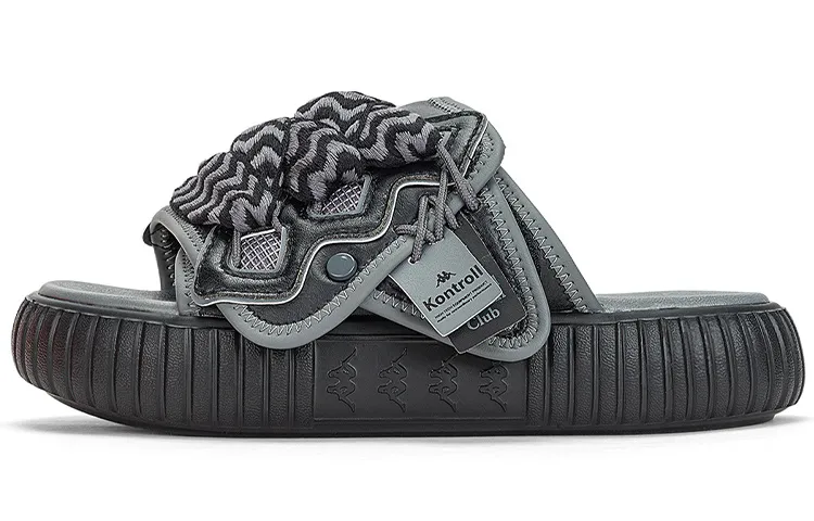 Kappa Slide Slippers Unisex Black Gray - POIZON