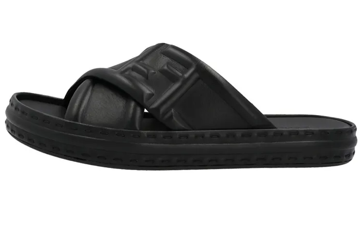 FENDI Crossover Band Sandal Black Embossed Macro FF Motif - POIZON
