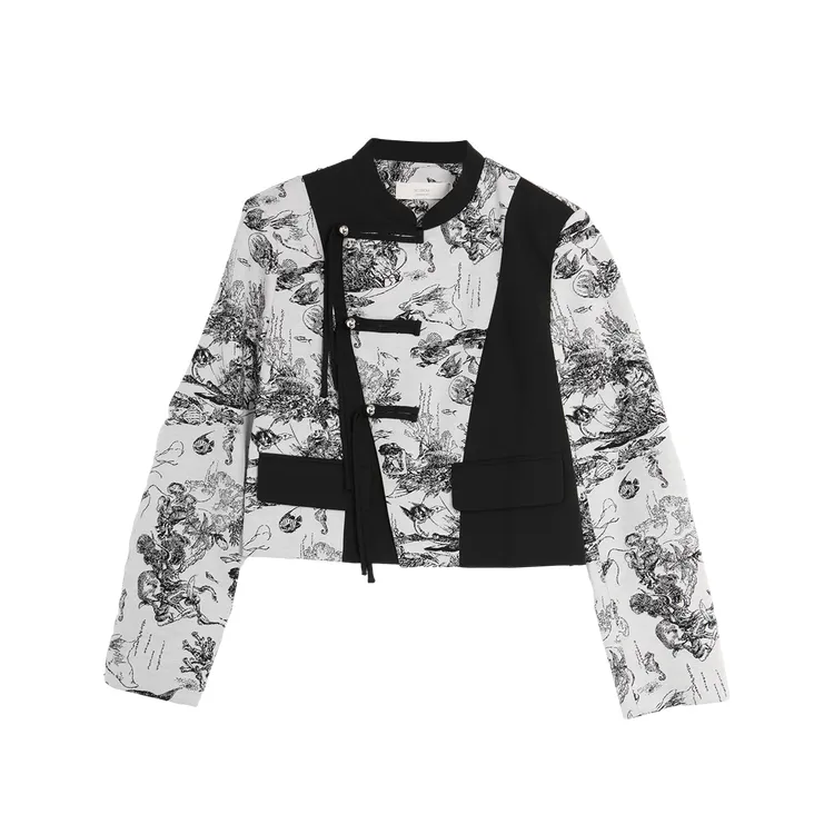 SETIROM Cropped Coats Women's Black White - POIZON