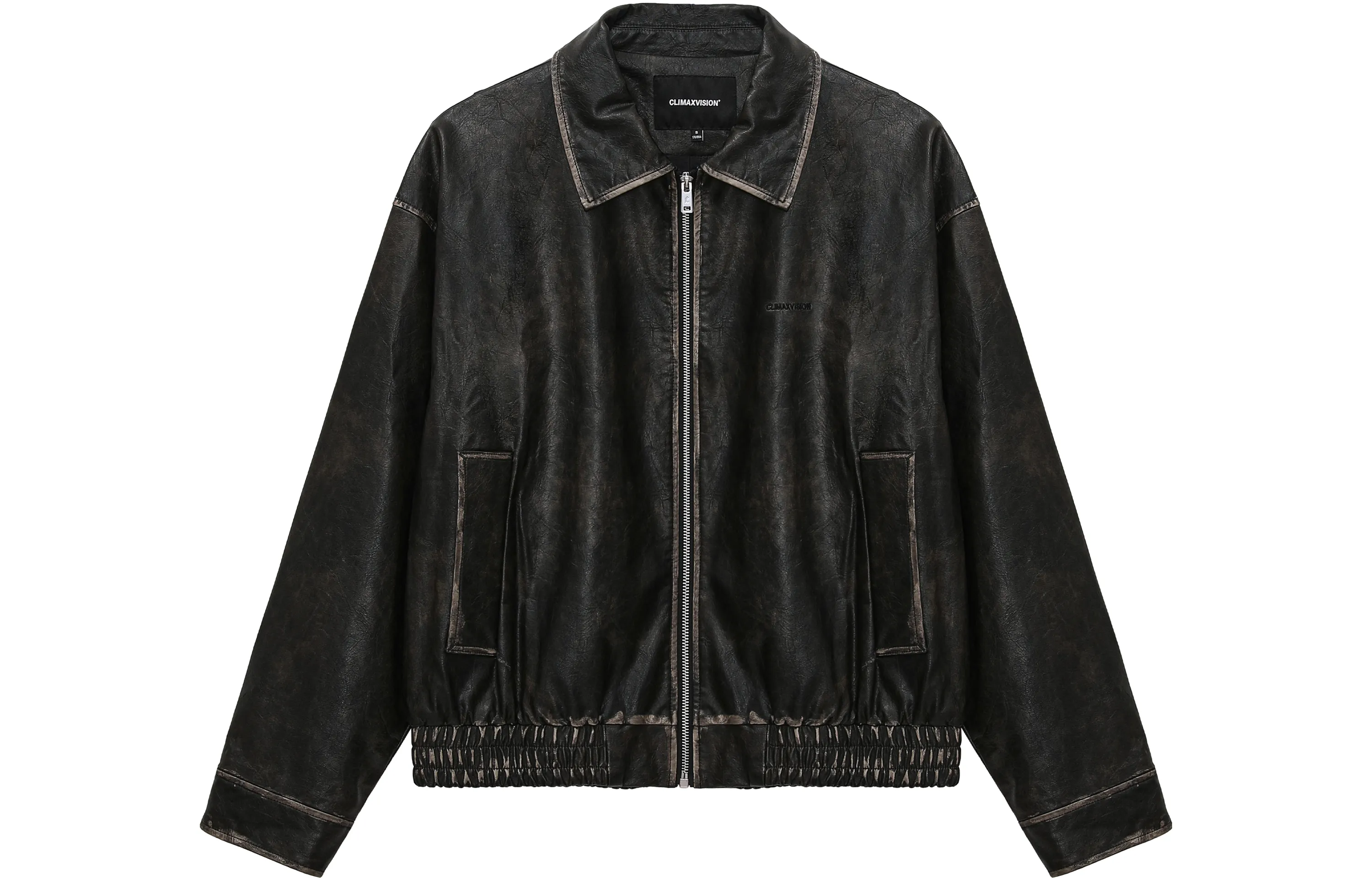 CLIMAX VISION Leather Jacket Unisex Bronze Black - POIZON