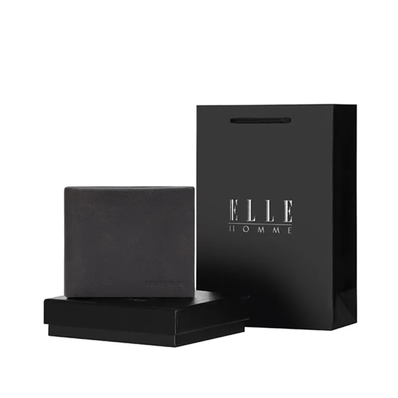 ELLE HOMME Wallets Dark Coffee Short Horizontal Style - POIZON