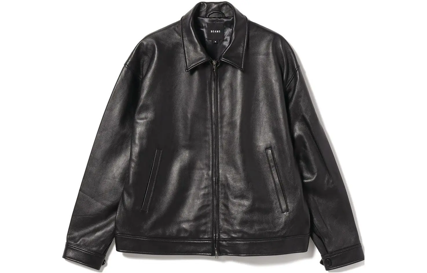 beams Leather Jacket Unisex Black - POIZON
