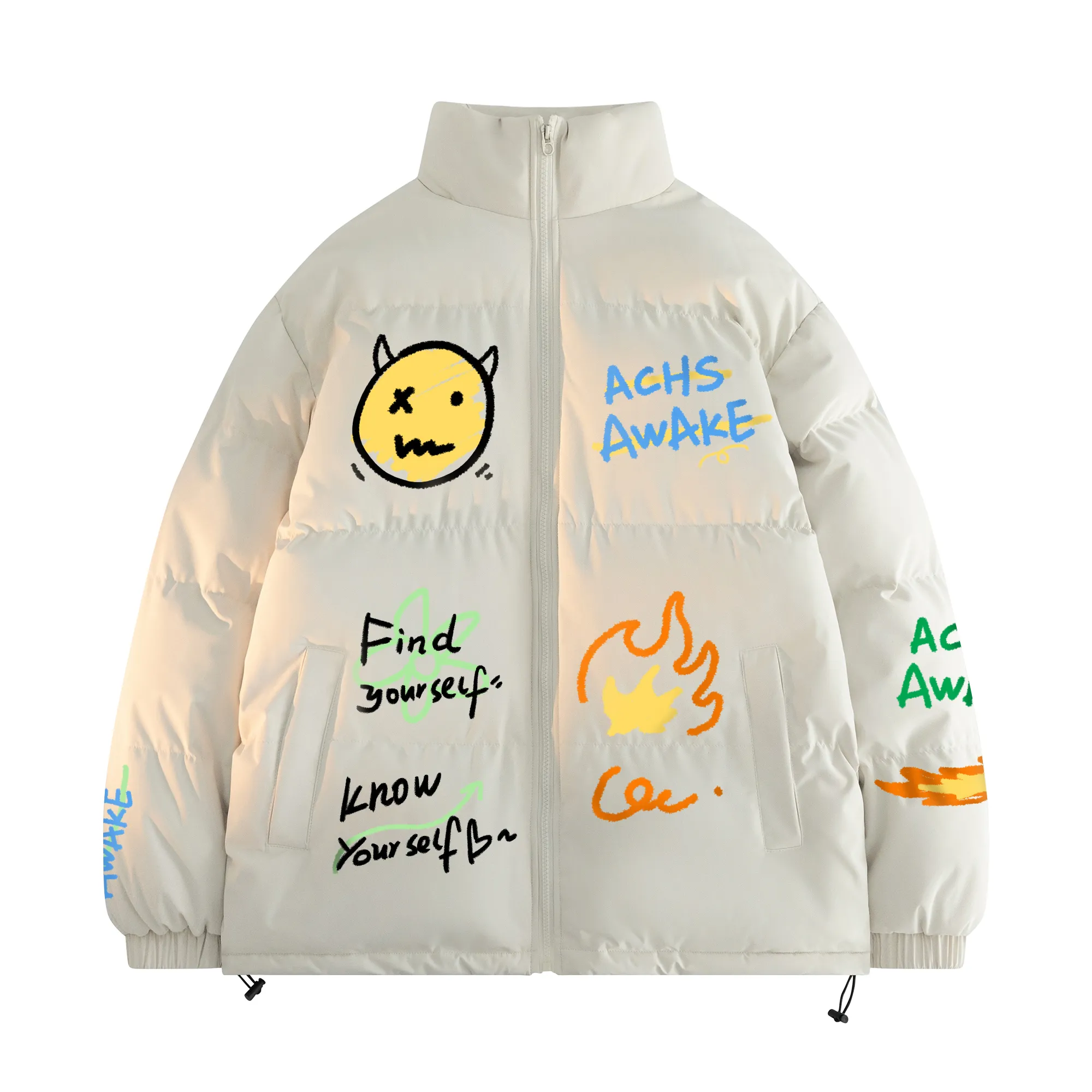 ACHS AWAKE Dinosaur graffiti Unisex Quilted Jacket - POIZON