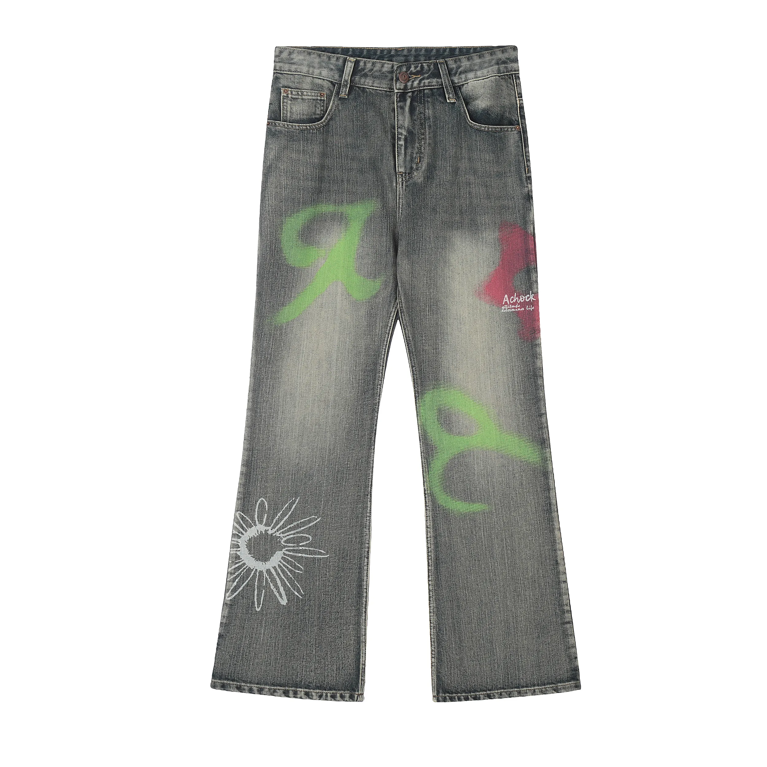 A chock Spray Paint Unisex Jeans - POIZON