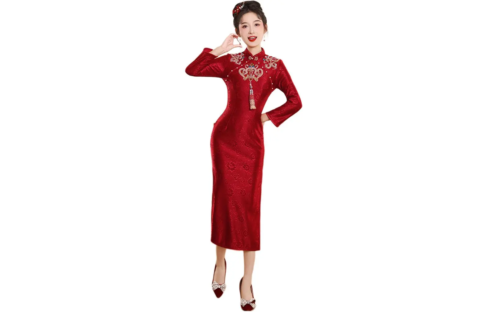 Red colored clothes Cheongsams Women's Burgundy - POIZON