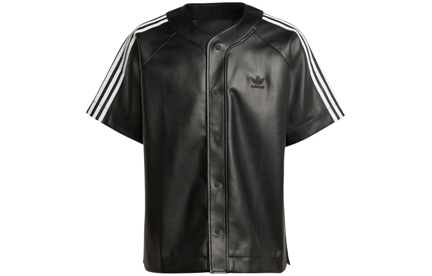 adidas originals Faux Leather Adicolor 3-Stripes Baseball Shirt Black ...