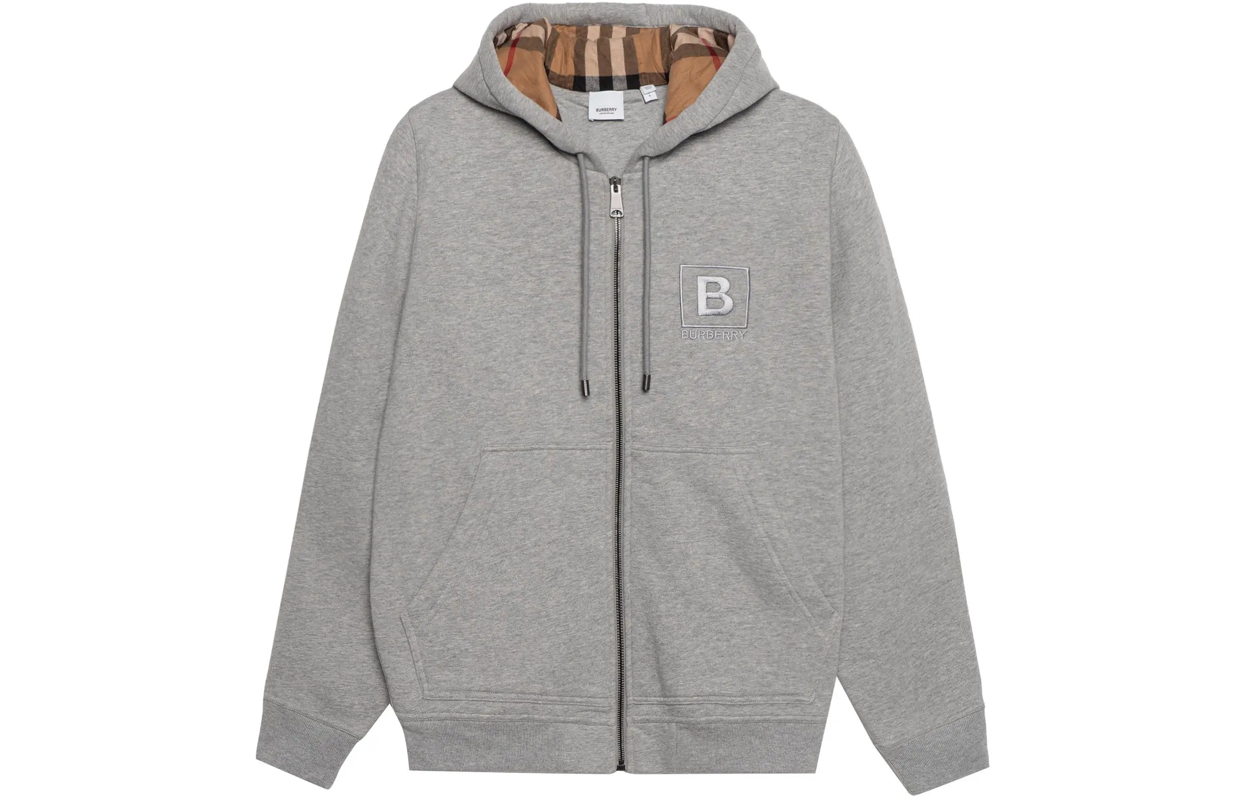 Burberry Men Letter Graphic Cotton Blend Zip Hoodie Pale Grey Melange - POIZON
