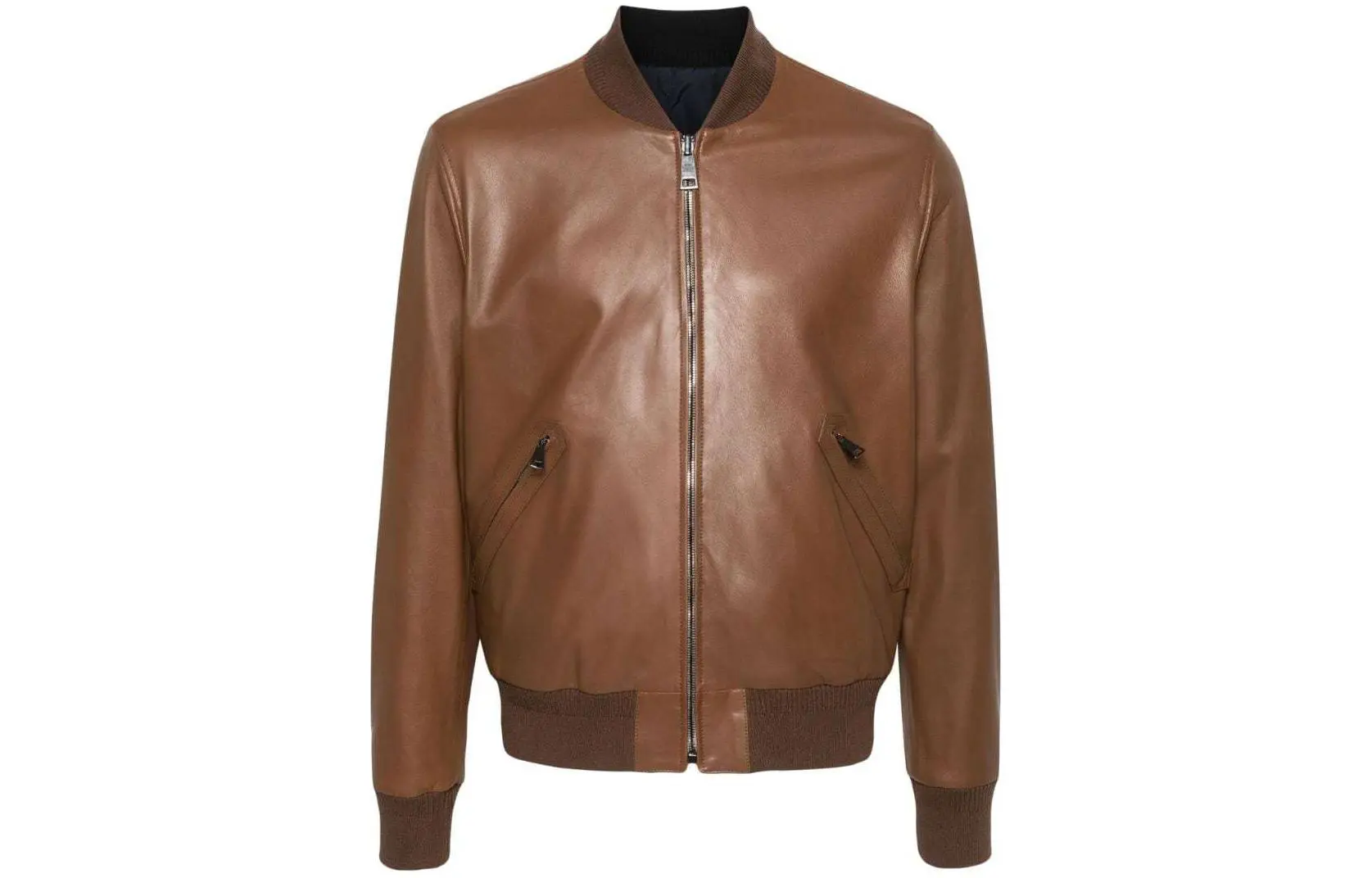 Canali Ribbed-trim Leather Jacket - POIZON