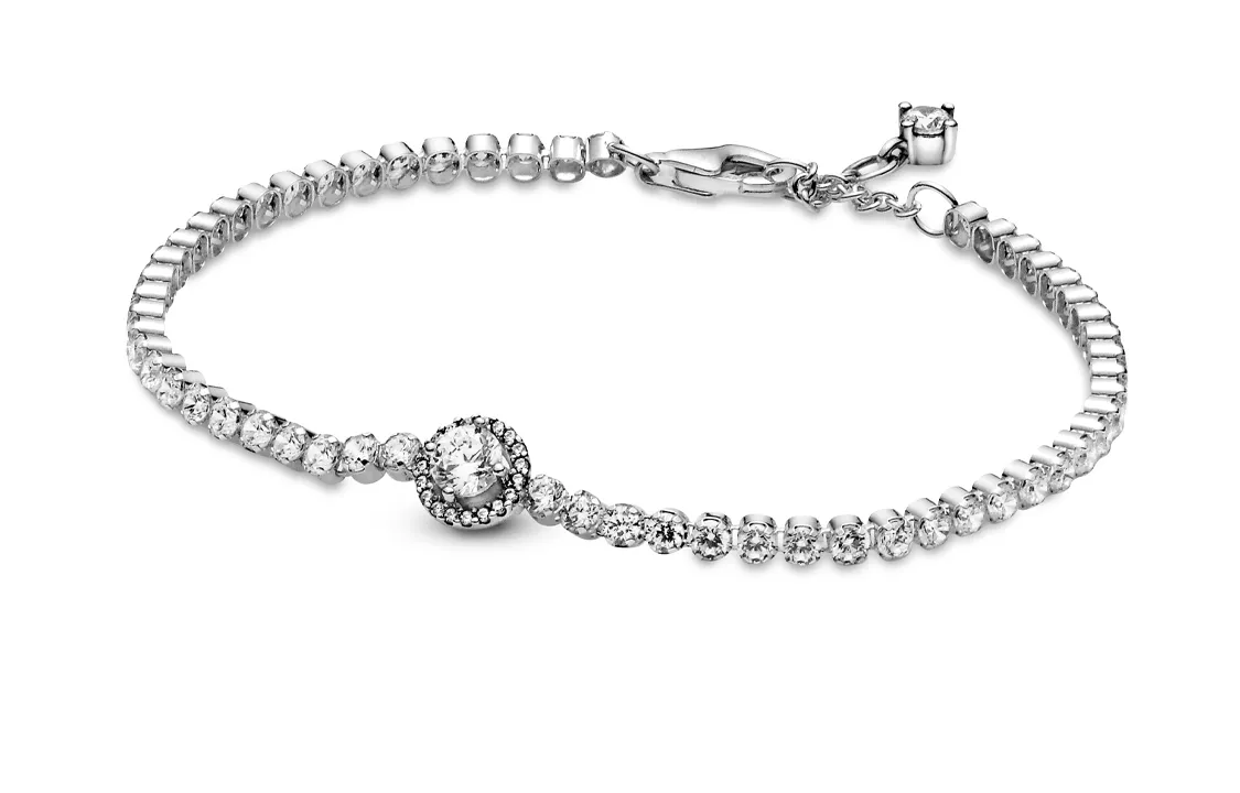 Pandora Women's Sparkling Halo Tennis Bracelet Silver - POIZON