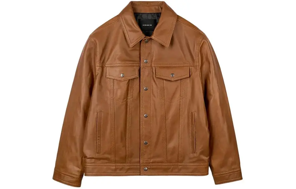 COACH Leather Jacket Men Orange XL