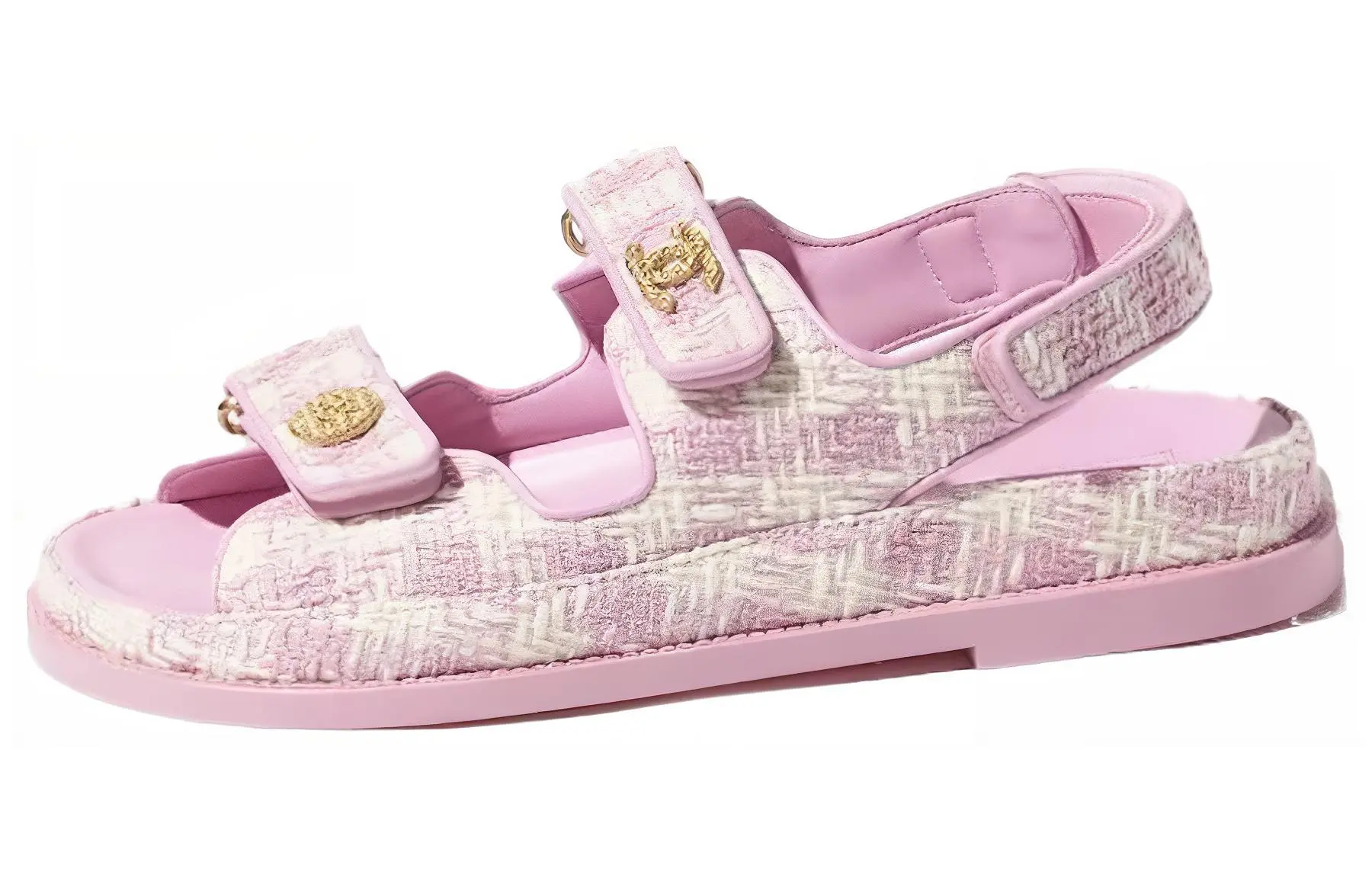 CHANEL Tweed Sandal Pink Ecru Cotton Women's - POIZON