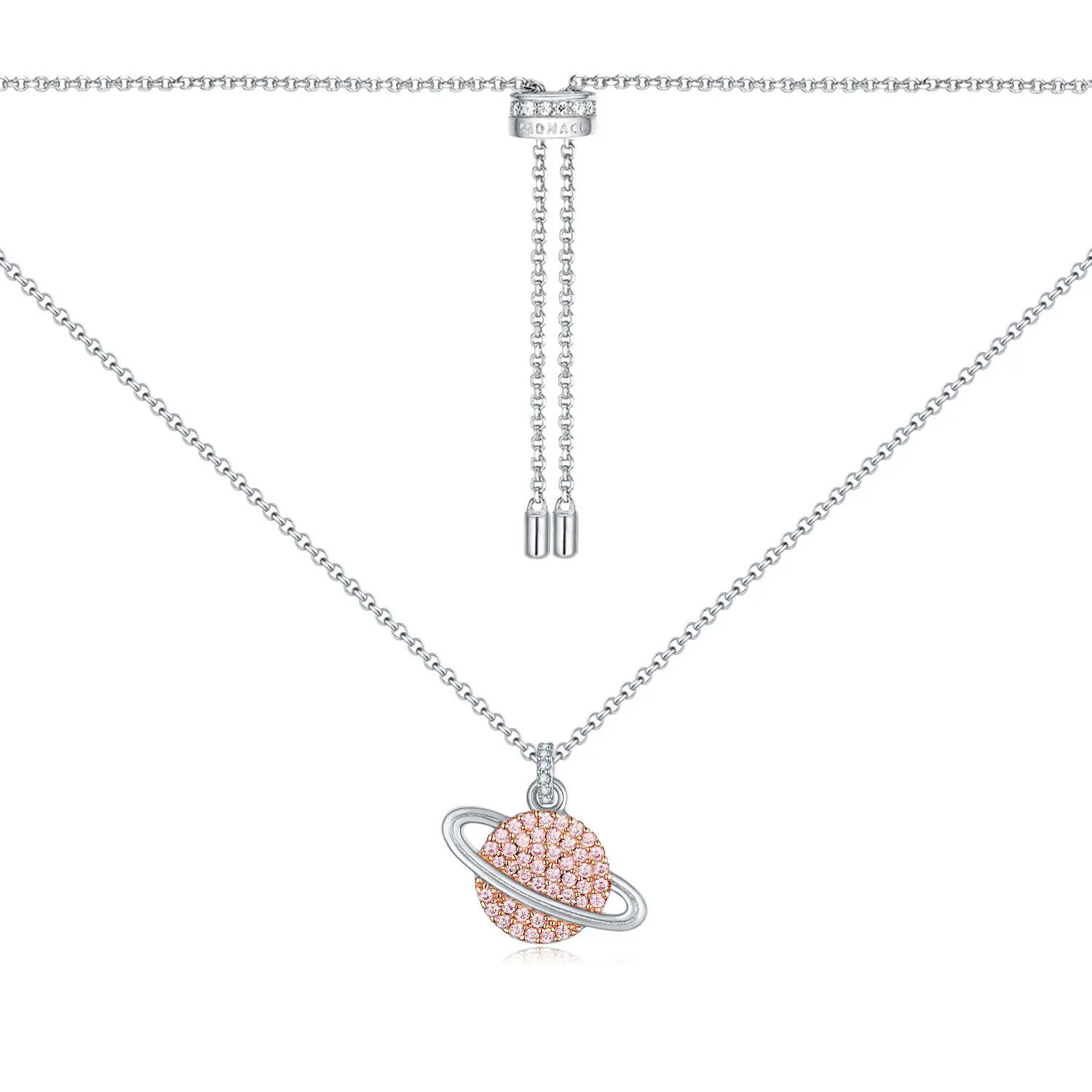 Apm Monaco 925 Silver Full Diamond Zircon Necklaces Women's Pink - POIZON