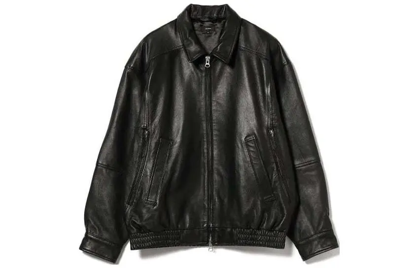Beams Leather Jacket Unisex Black - POIZON
