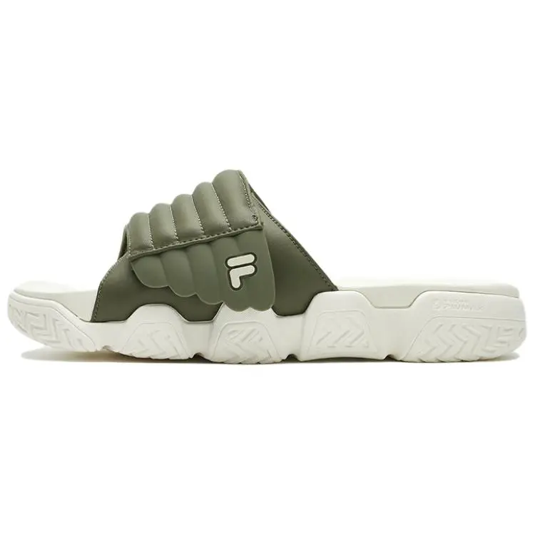 FILA FUSION Barricade Slide Slippers Men Kate Olive/Cream White - POIZON