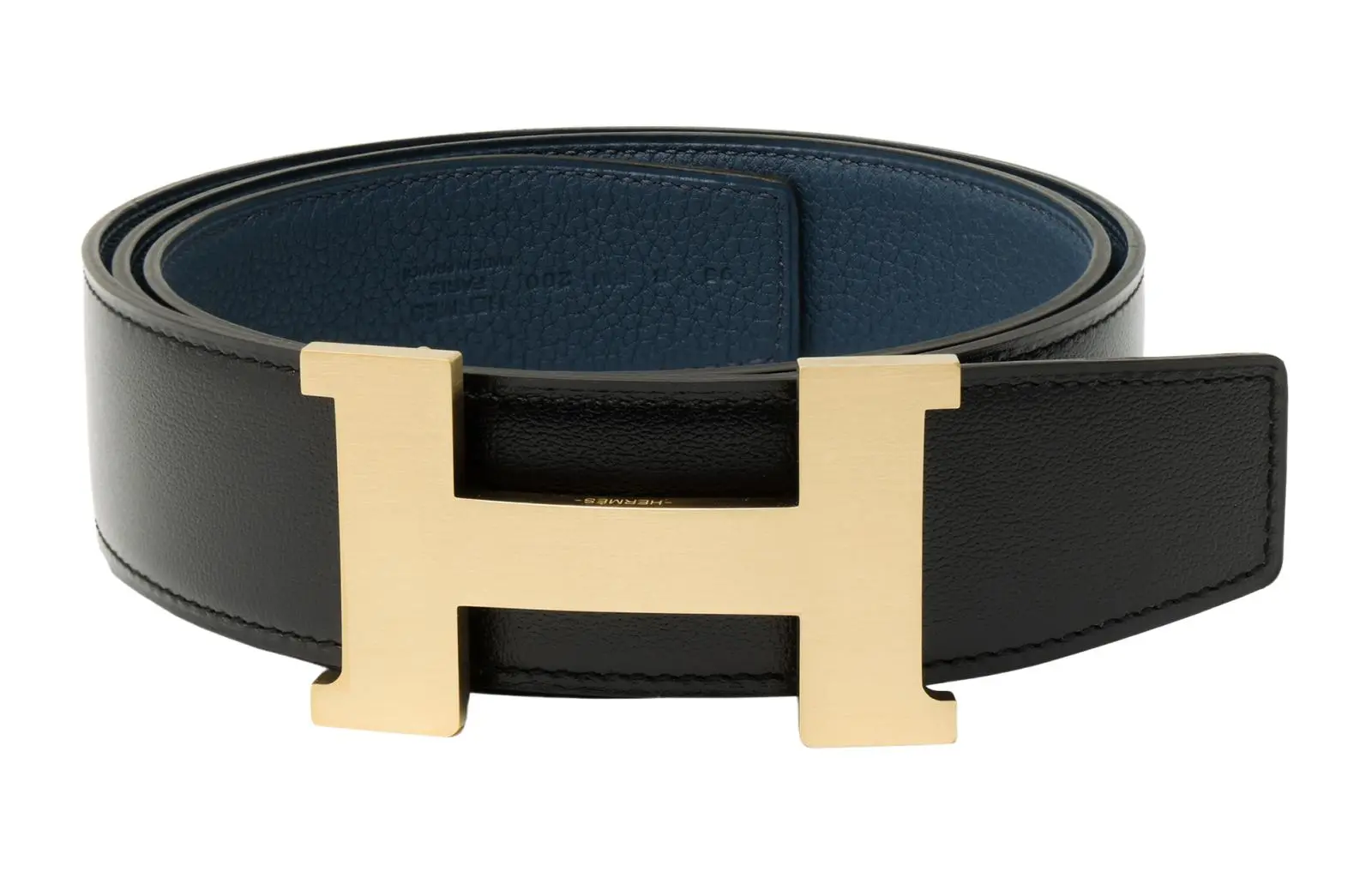 HERMES Constance Leather Belts Men Black/Prussian Blue - POIZON
