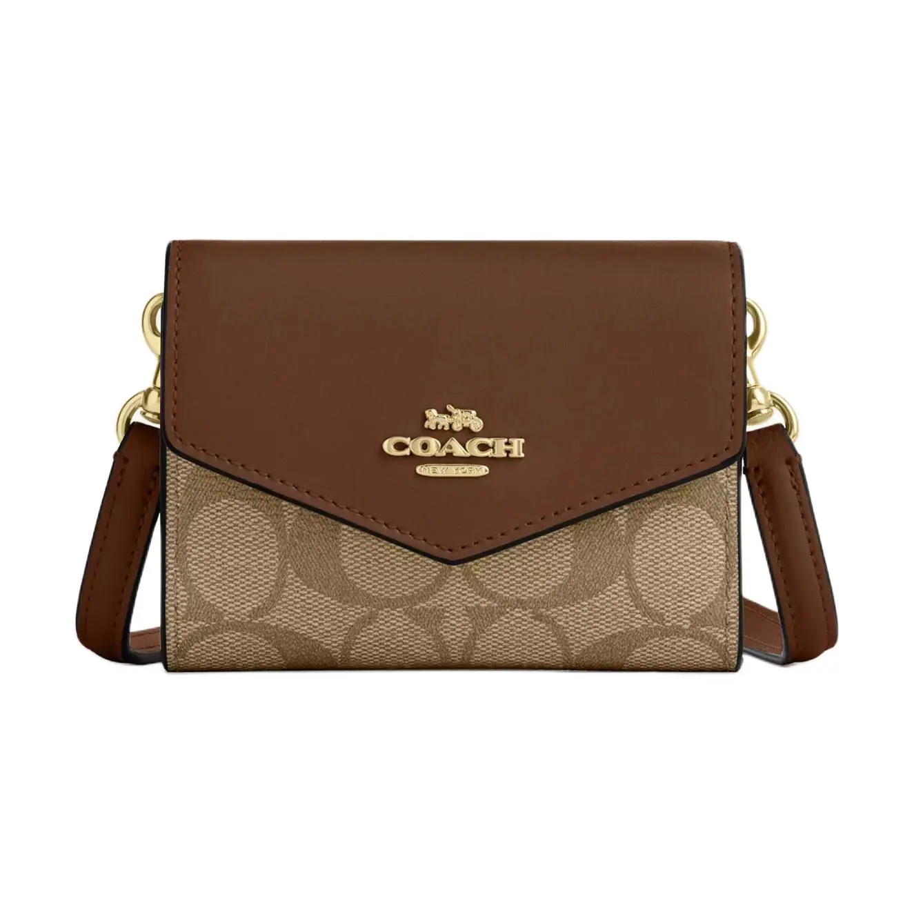 COACH Envelope Canvas Envelope Bag Wallets Mini Women's Khaki Saddle ...