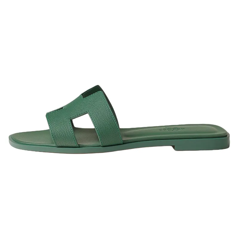 HERMES Oran Flip-flops Women's Green - POIZON