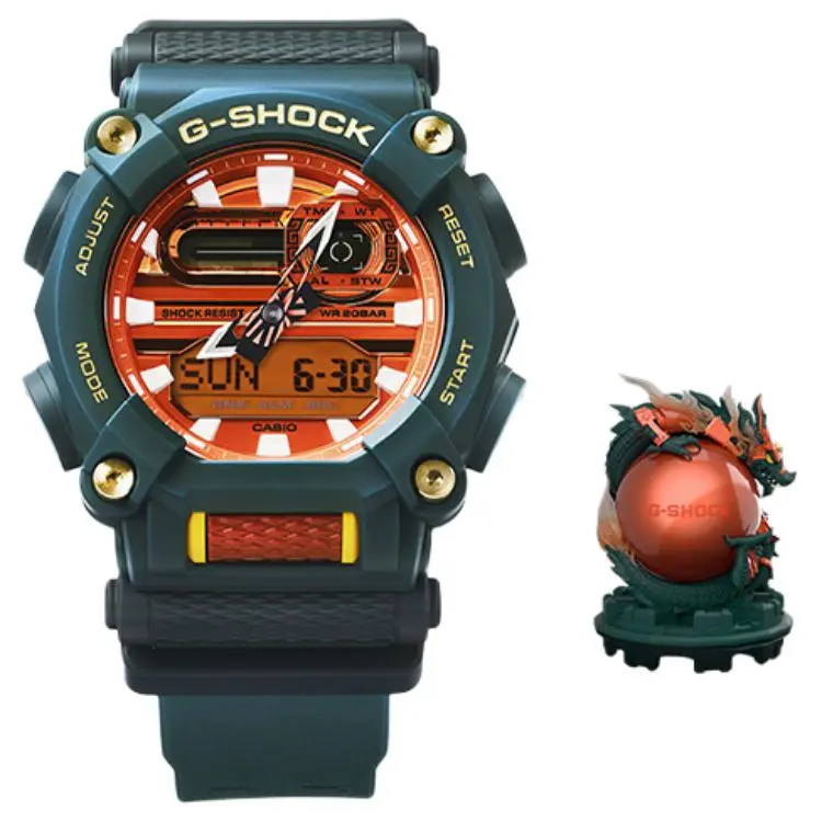 CASIO Men Liquid Crystal/Analog Dual Display Series Orange Watch - POIZON